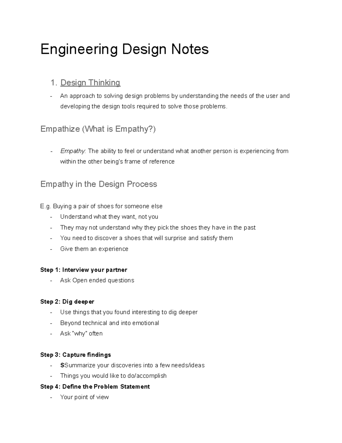 Engineering Design Notes - Design Thinking An approach to solving ...