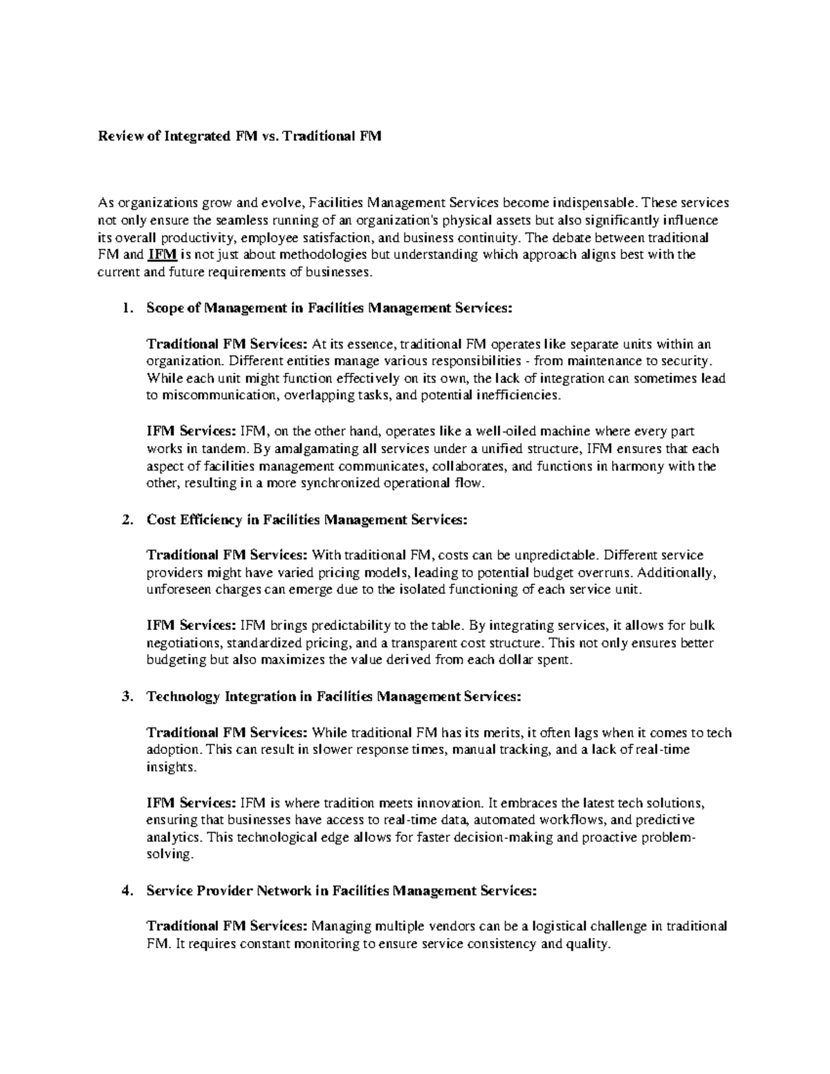 Integrated FM vs. Traditional FM Practices - Review of Integrated FM vs ...