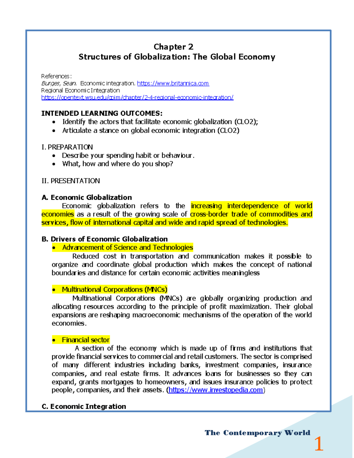3 Structures of Globalization - Economic integration. britannica ...