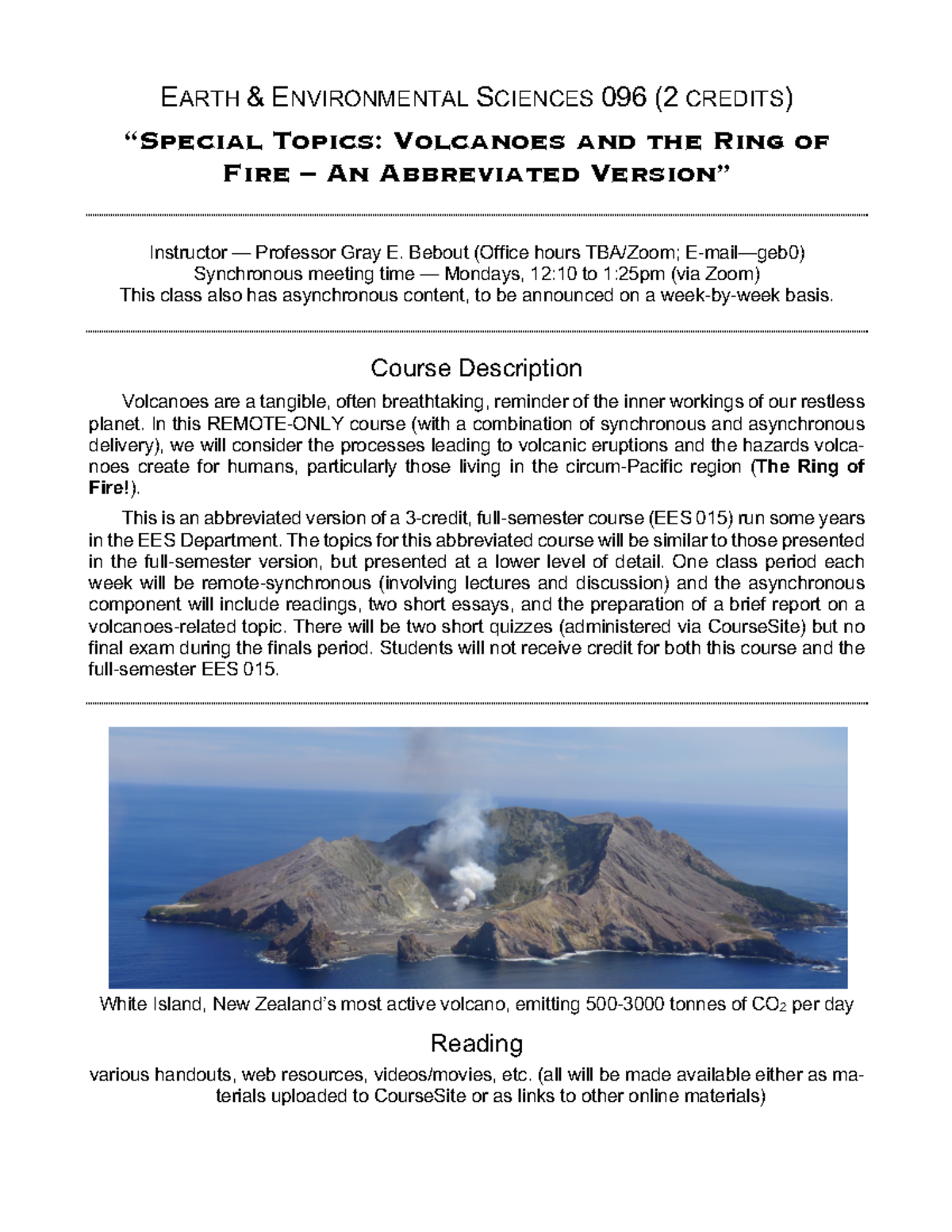 EES15Volcanoes Syllabus Fall 2020 - EARTH & ENVIRONMENTAL SCIENCES 096 ...