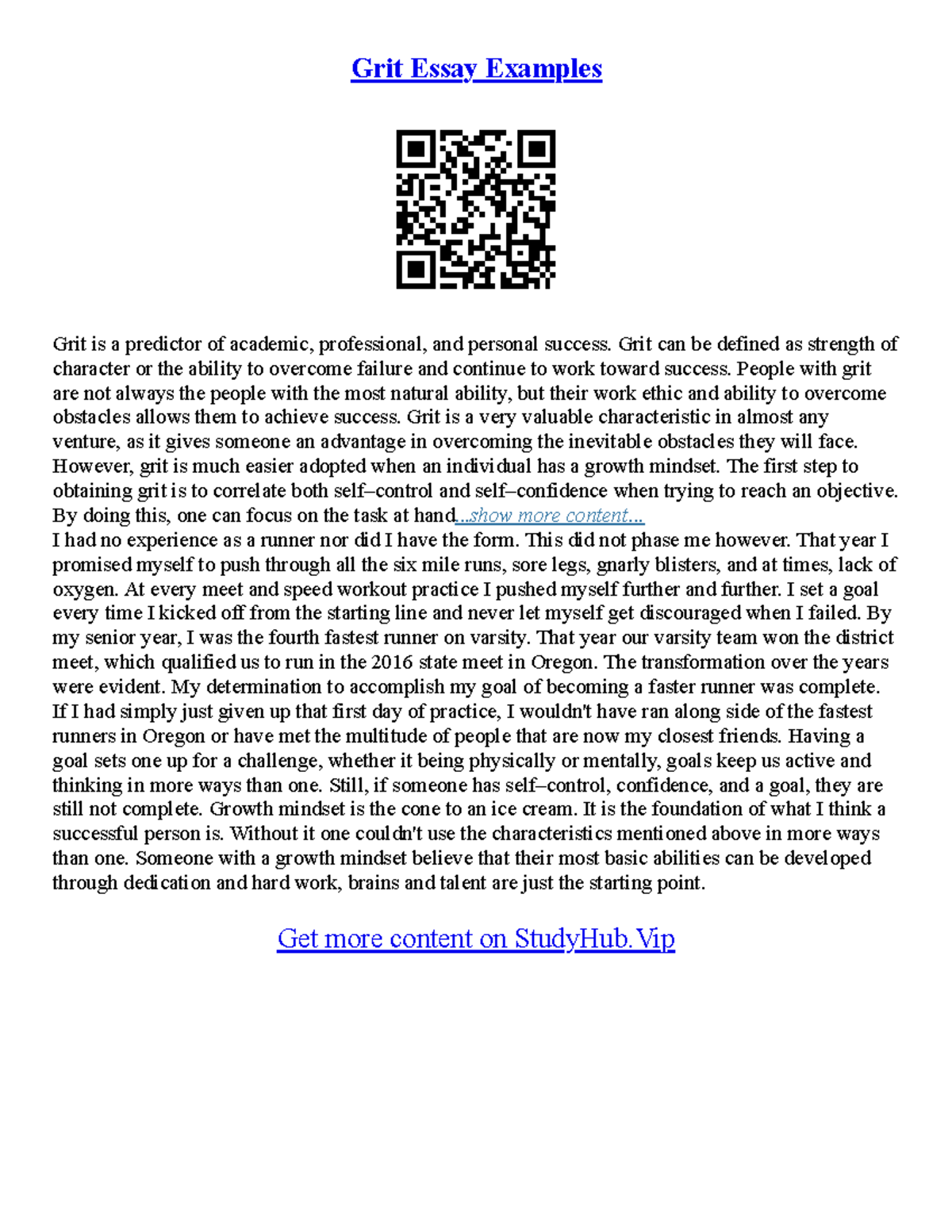 Academic Argumentative Essay - Grit Essay Examples Grit is a predictor ...