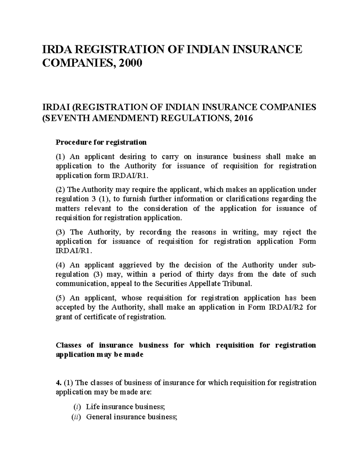 IRDAI (REGISTRATION OF INDIAN INSURANCE COMPANIES - IRDA REGISTRATION ...