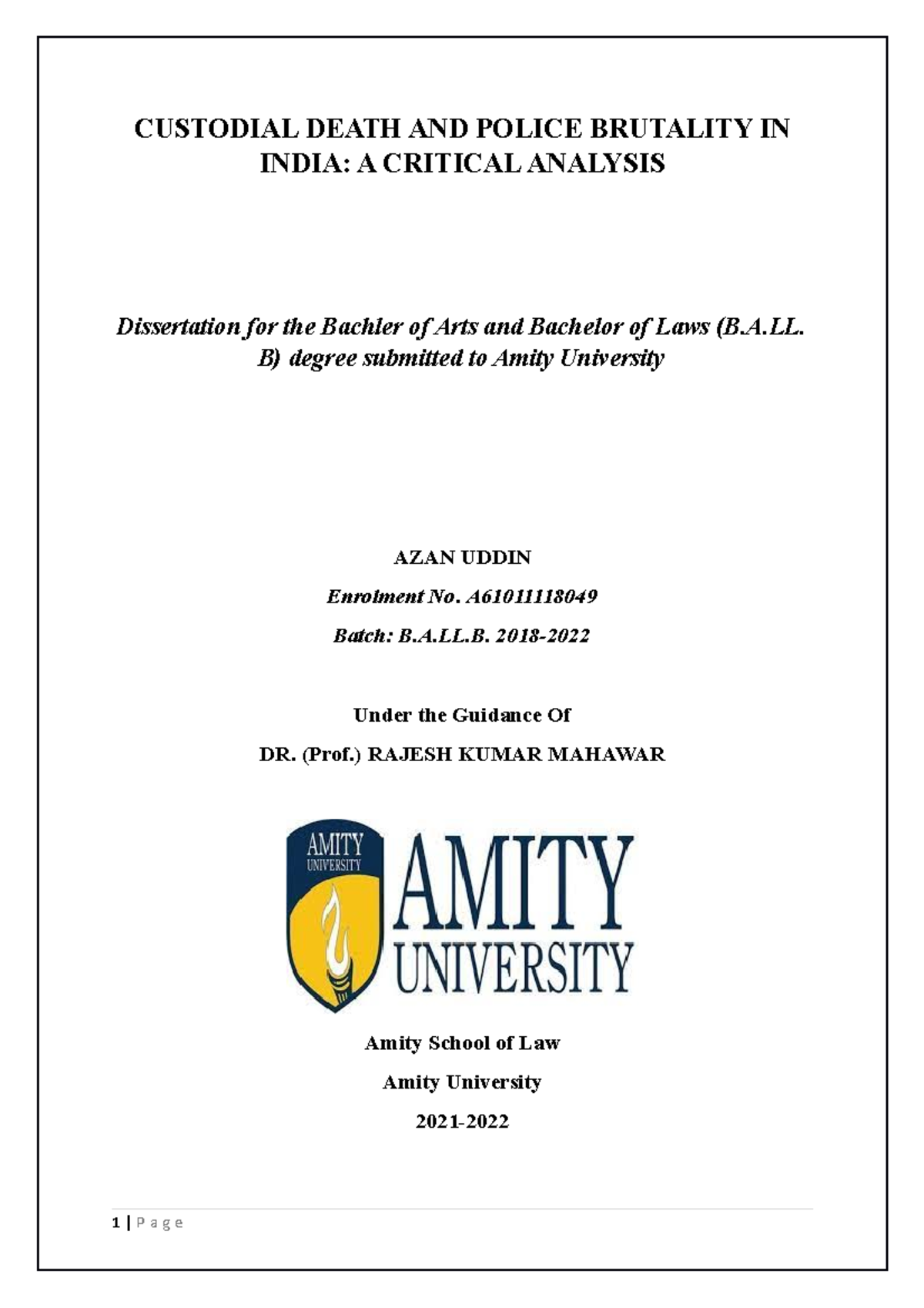 custodial death and police brutality - CUSTODIAL DEATH AND POLICE BRUTALITY IN INDIA: A CRITICAL ...