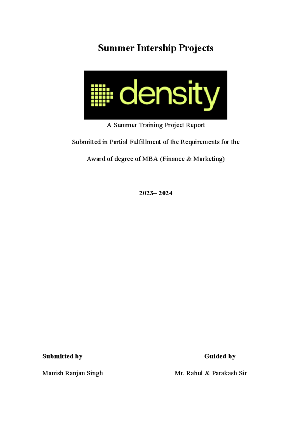 Sip Report s formet di - Summer Intership Projects A Summer Training ...