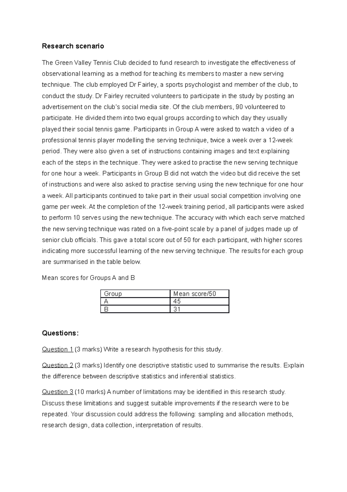 Completed Research Scenario - Learning - Research scenario The Green ...