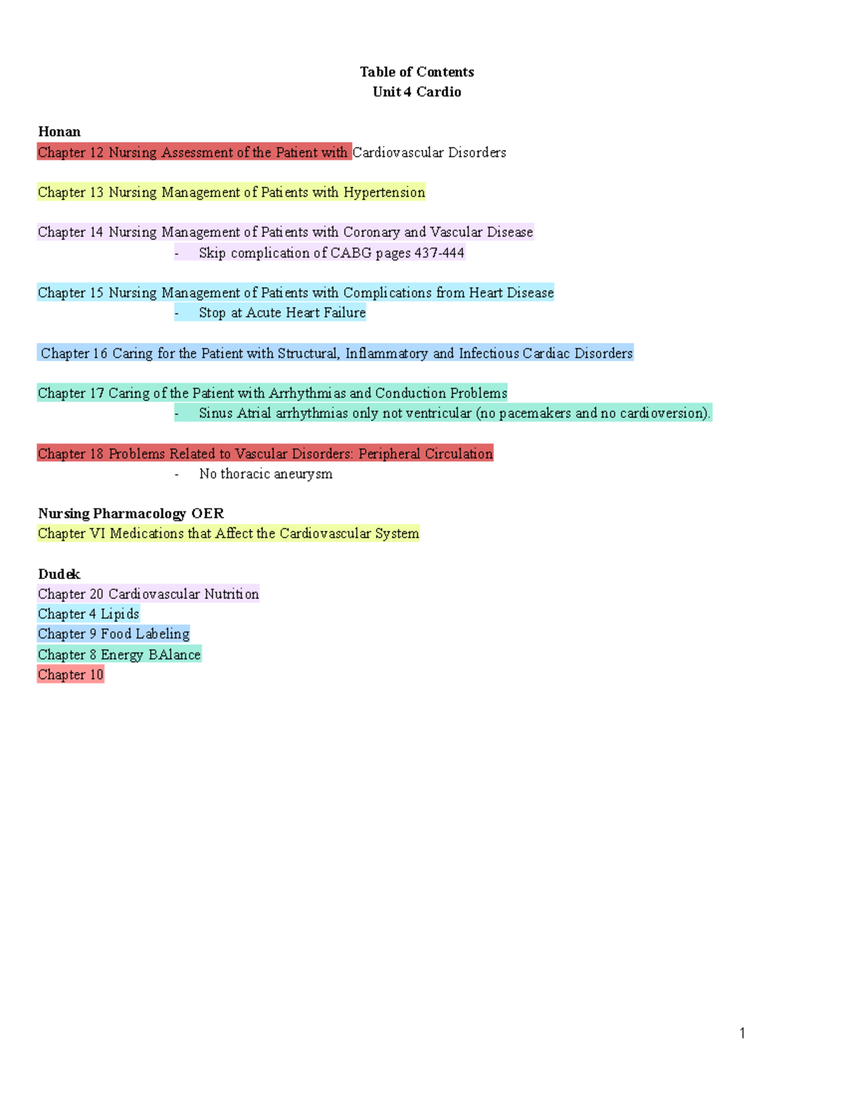 N3 Unit 4 Cardio - Table of Contents Unit 4 Cardio Honan Chapter 12 ...