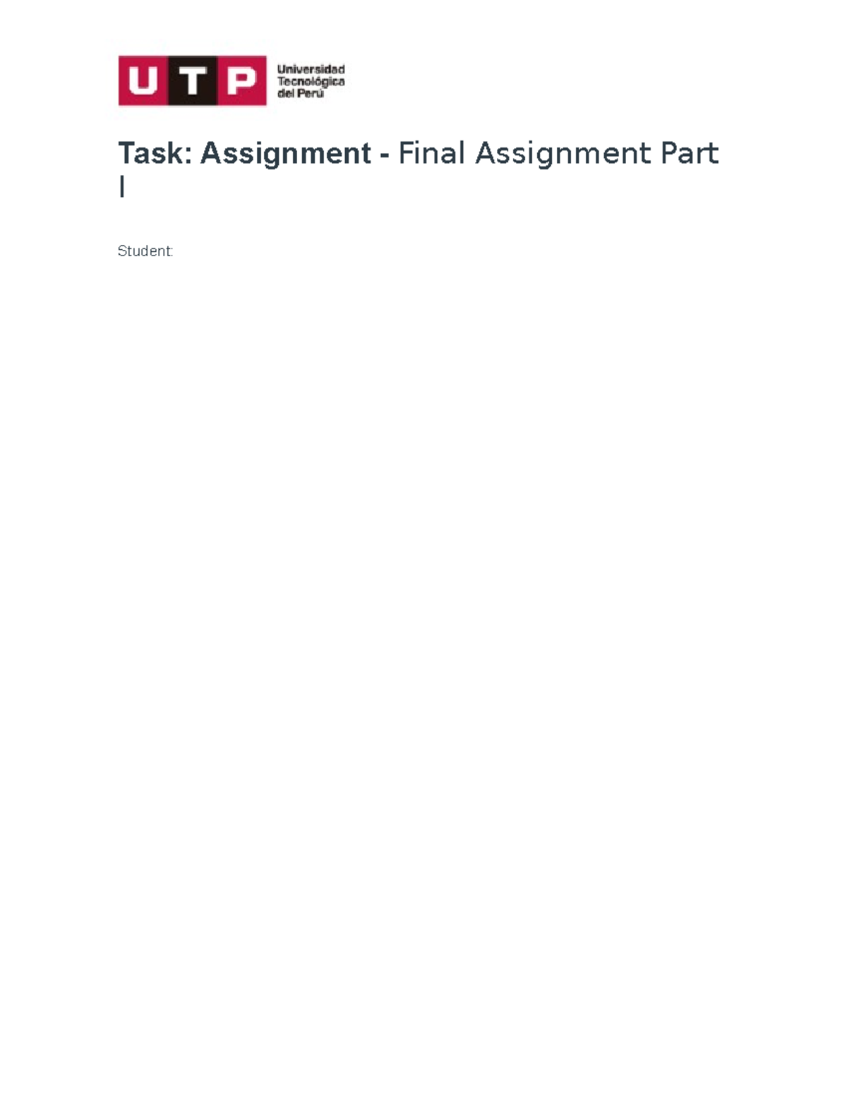 Task Assignment Final Assignment Part I Task Assignment Final
