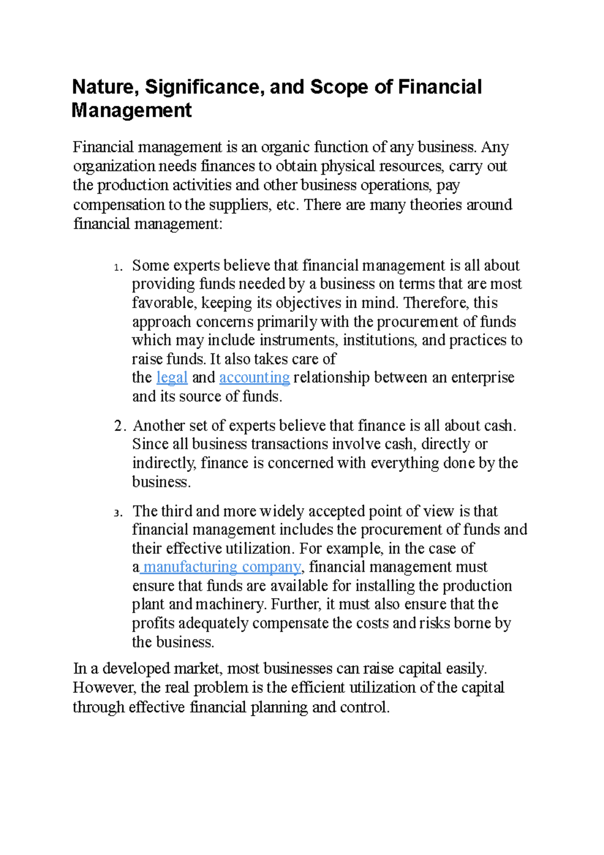 FM - Financial management notes - Nature, Significance, and Scope of ...