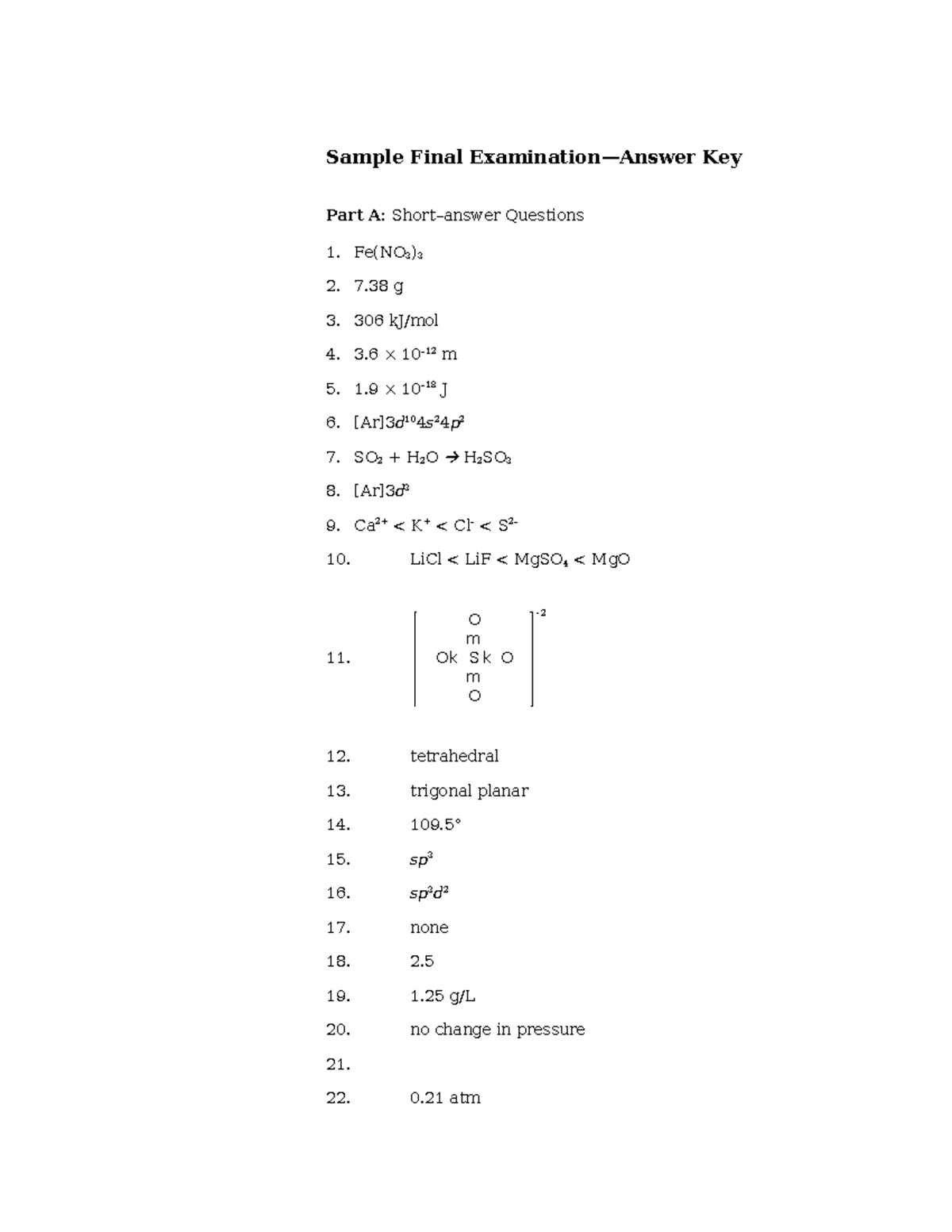Sample Final Examination Answer Key - Sample Final Examination—Answer ...