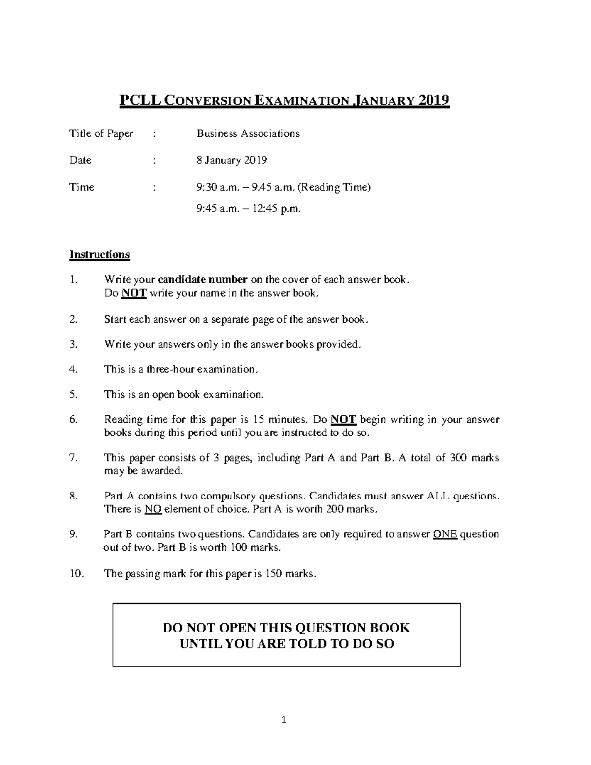 BA Jan 2019 - PCLL Conversions Business Associations Past Paper - 1 ...