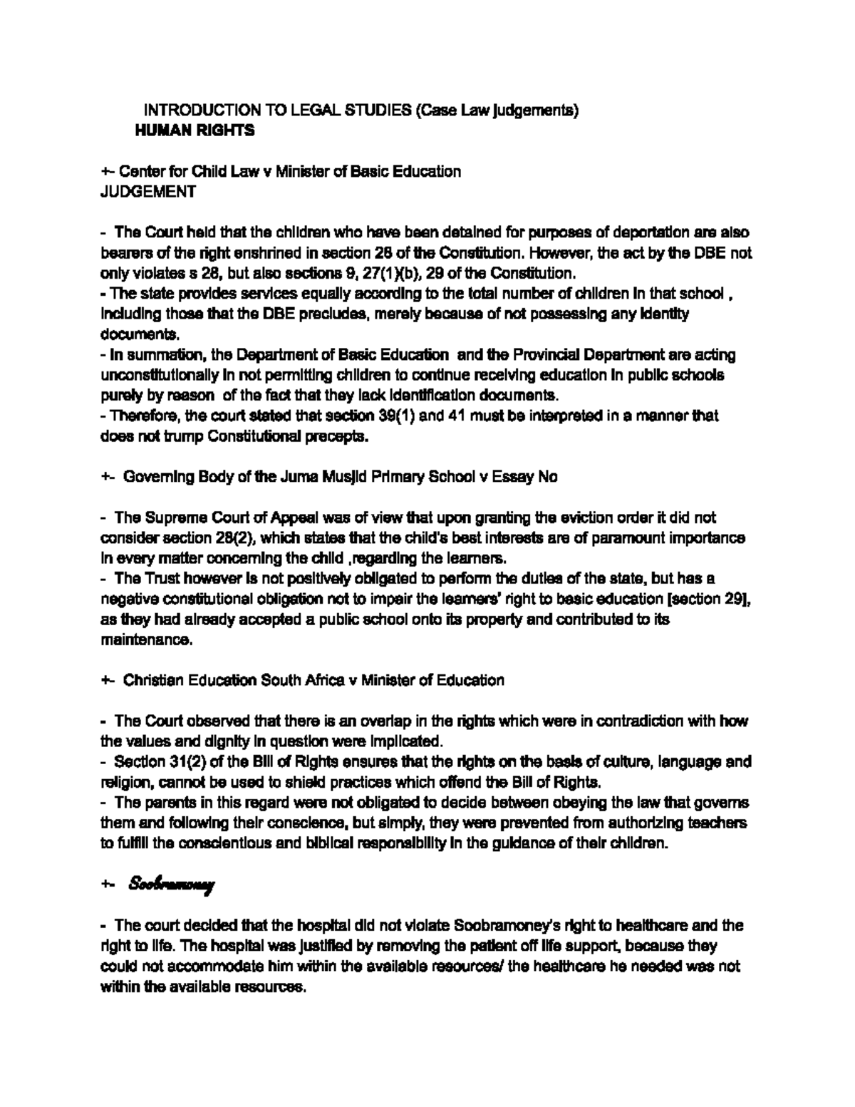 Introduction TO Legal Studies (Case Law judgements) - Google Docs - Studocu