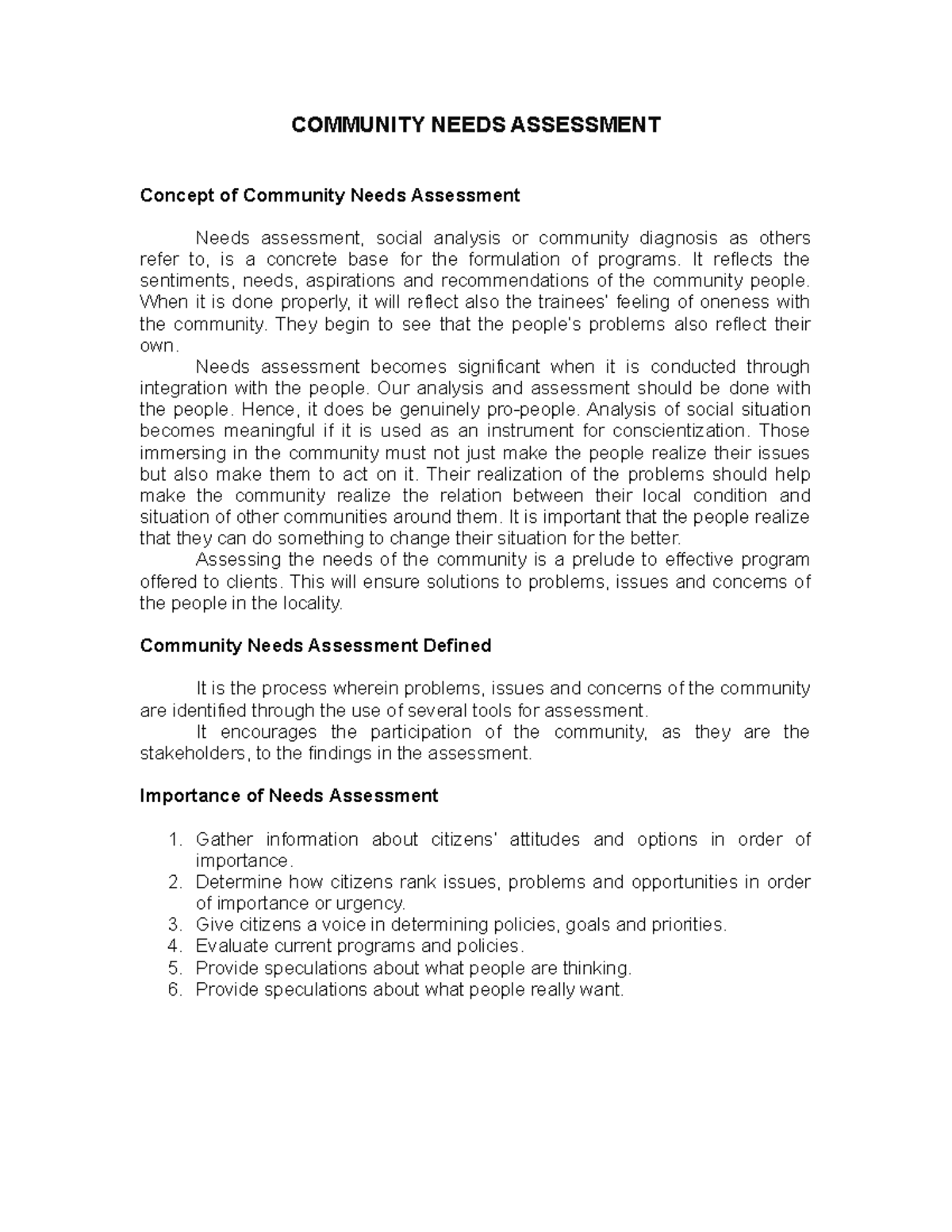 Community Needs Assessment- Lesson 4 - COMMUNITY NEEDS ASSESSMENT ...