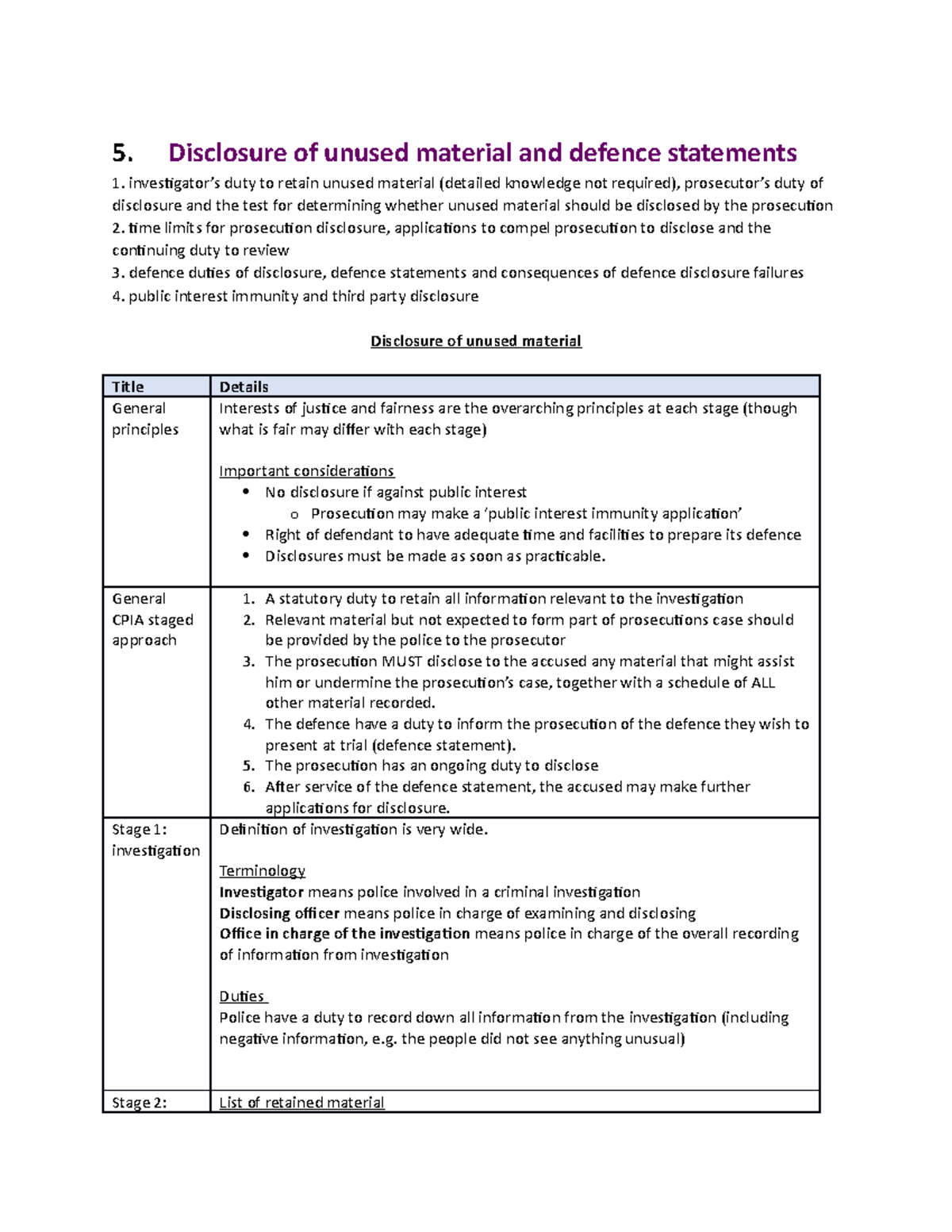 5 Disclosure of unused material - 5. Disclosure of unused material and ...