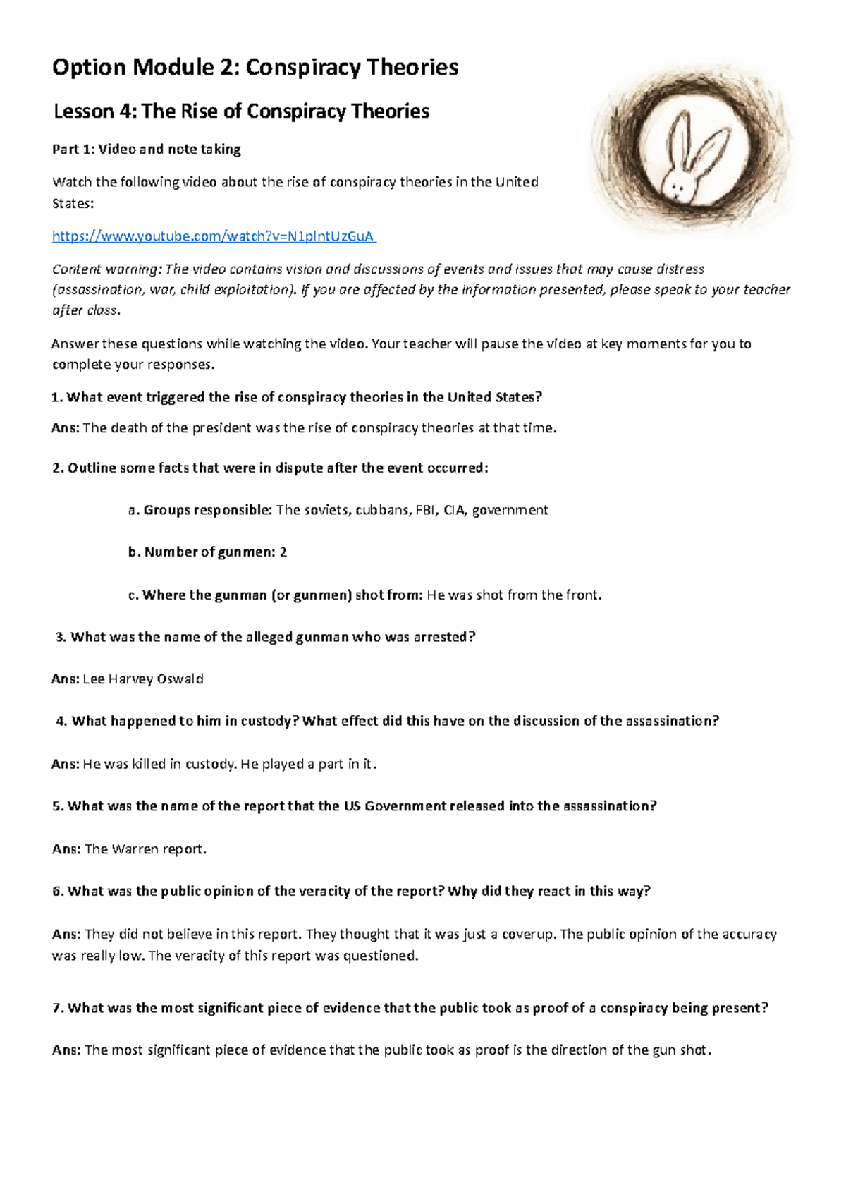 Lesson 4 - The Rise of Conspiracy Theories - Option Module 2 ...