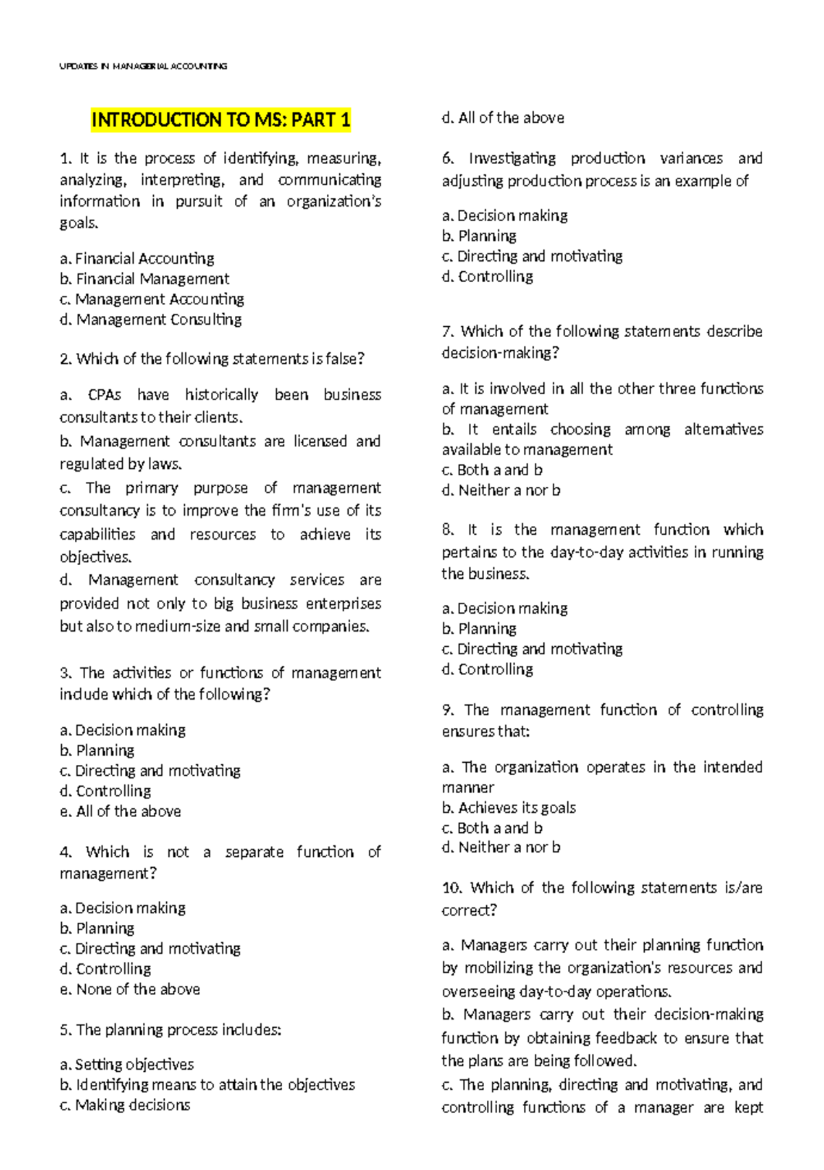 Lesson 1 - Practice test in accounting - UPDATES IN MANAGERIAL ...