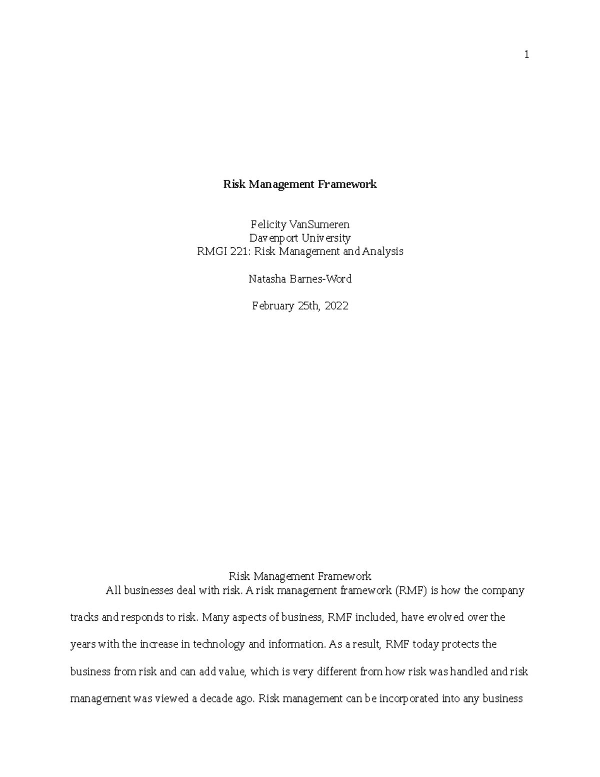 Risk Management Framework - Risk Management Framework Davenport ...