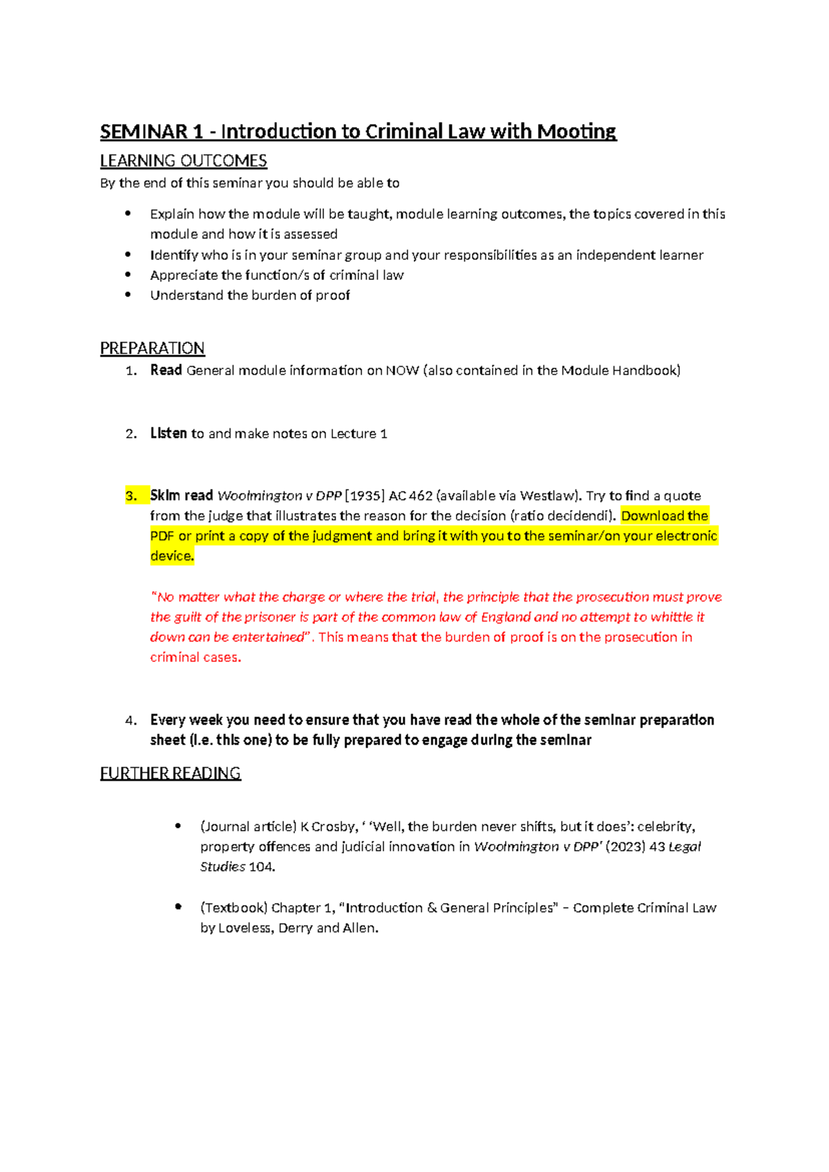 Seminar 1- intro and burden of proof - SEMINAR 1 - Introduction to ...