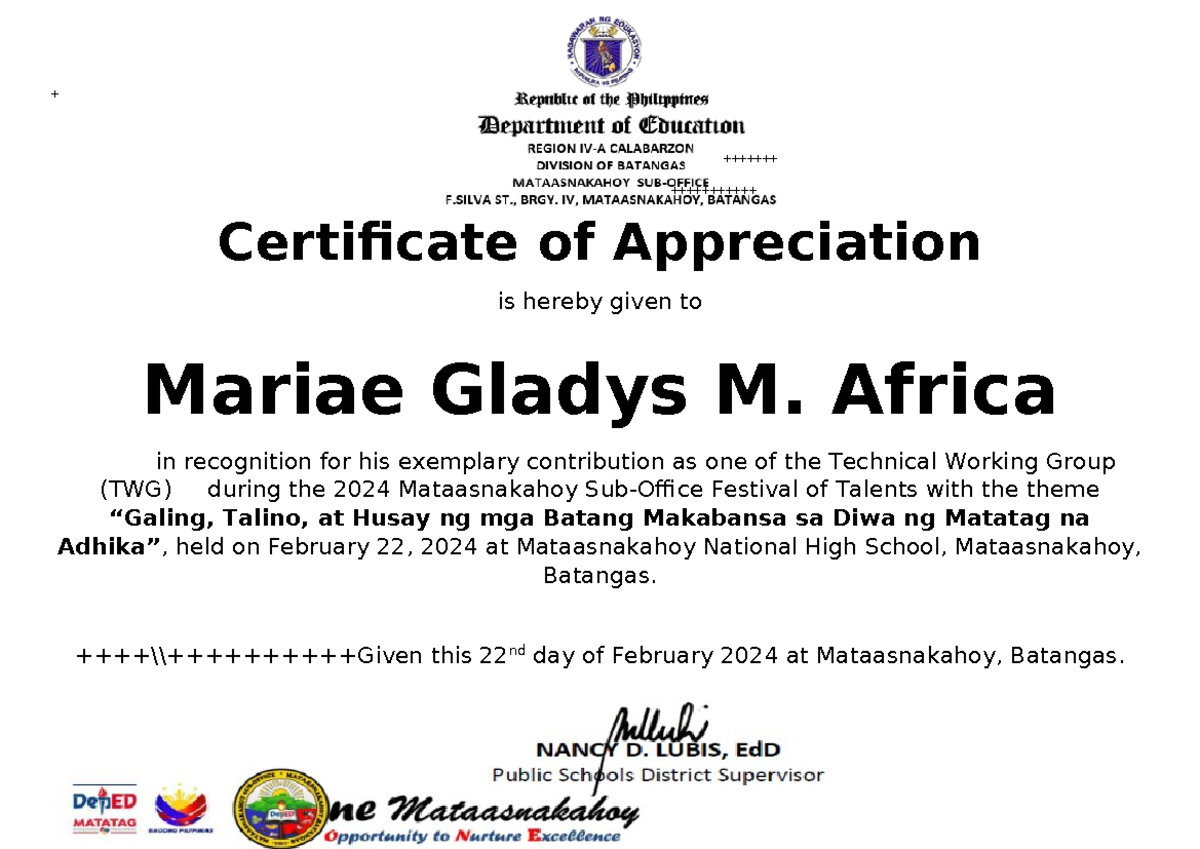 Certificate-of-appreciation twg NFOT - + +++++++ +++++++++++ Certificate of Appreciation is ...
