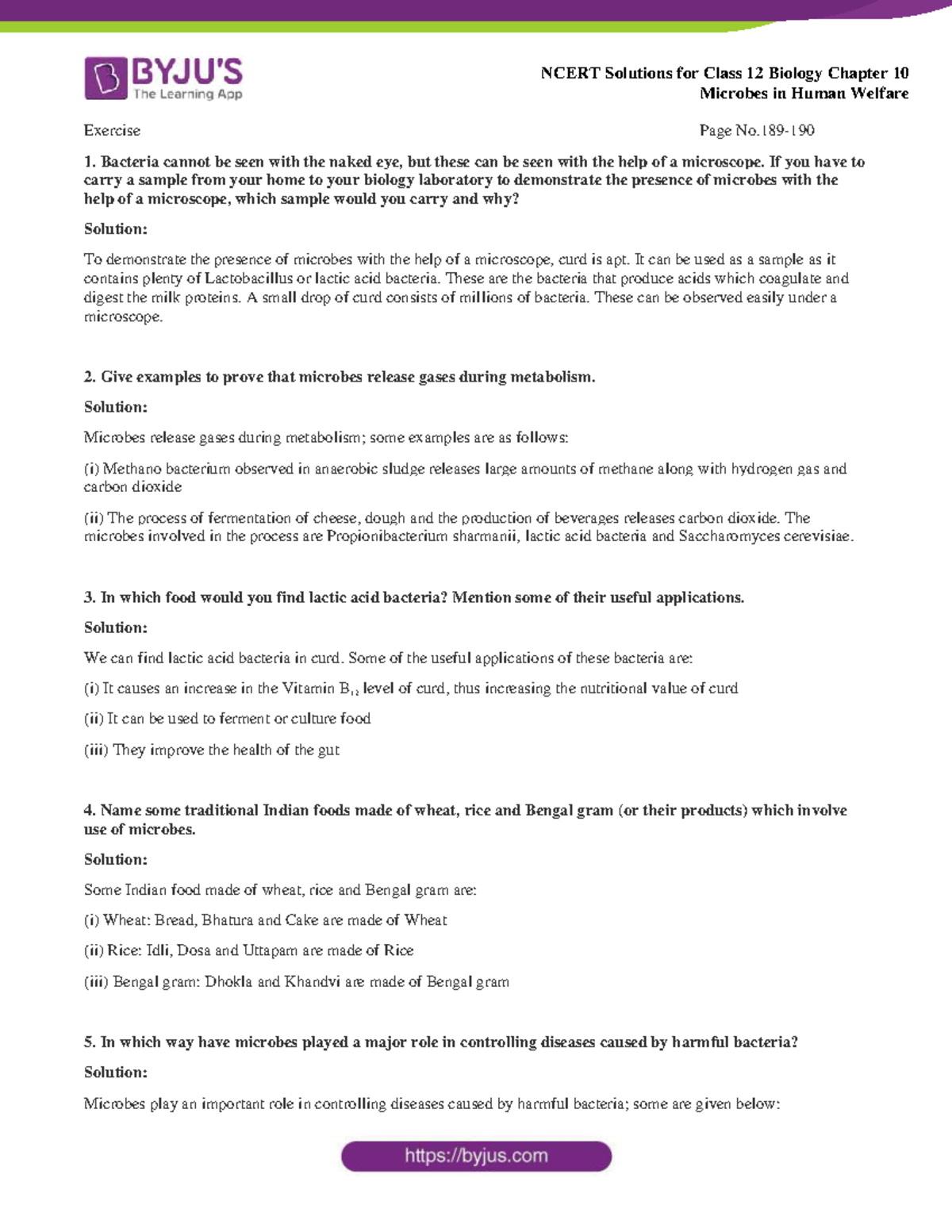 Ncert Solutions for Class 12 March 30 Biology Chapter 10 Microbes in ...