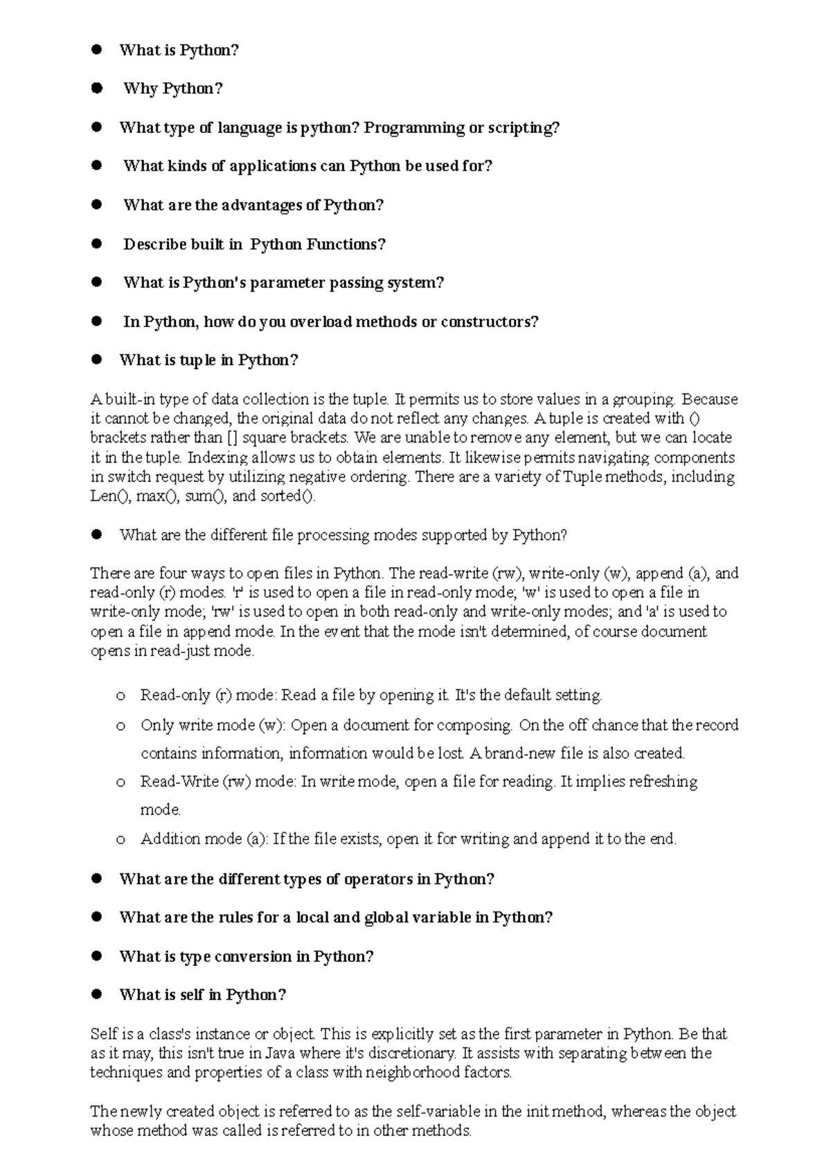 Python viva - What is Python? Why Python? What type of language is python? Programming or - Studocu