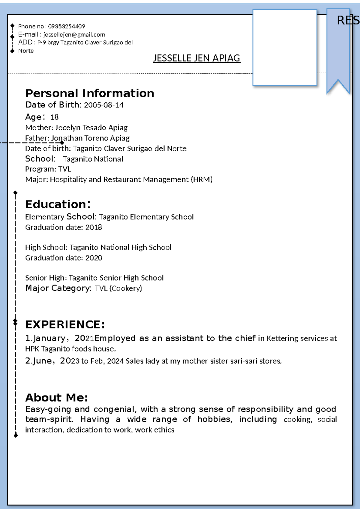My-resume - hi this may help - RES Personal Information Date of Birth ...