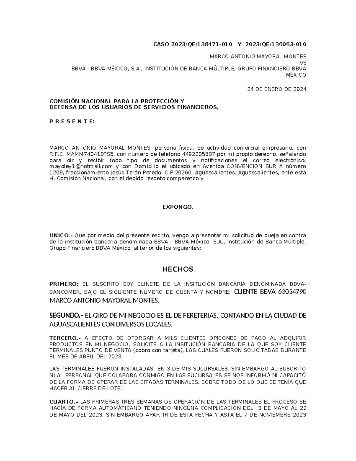 Queja Formato Condusef 11 - CASO 2023/QE/138471-010 Y 2023/QE/136063 ...