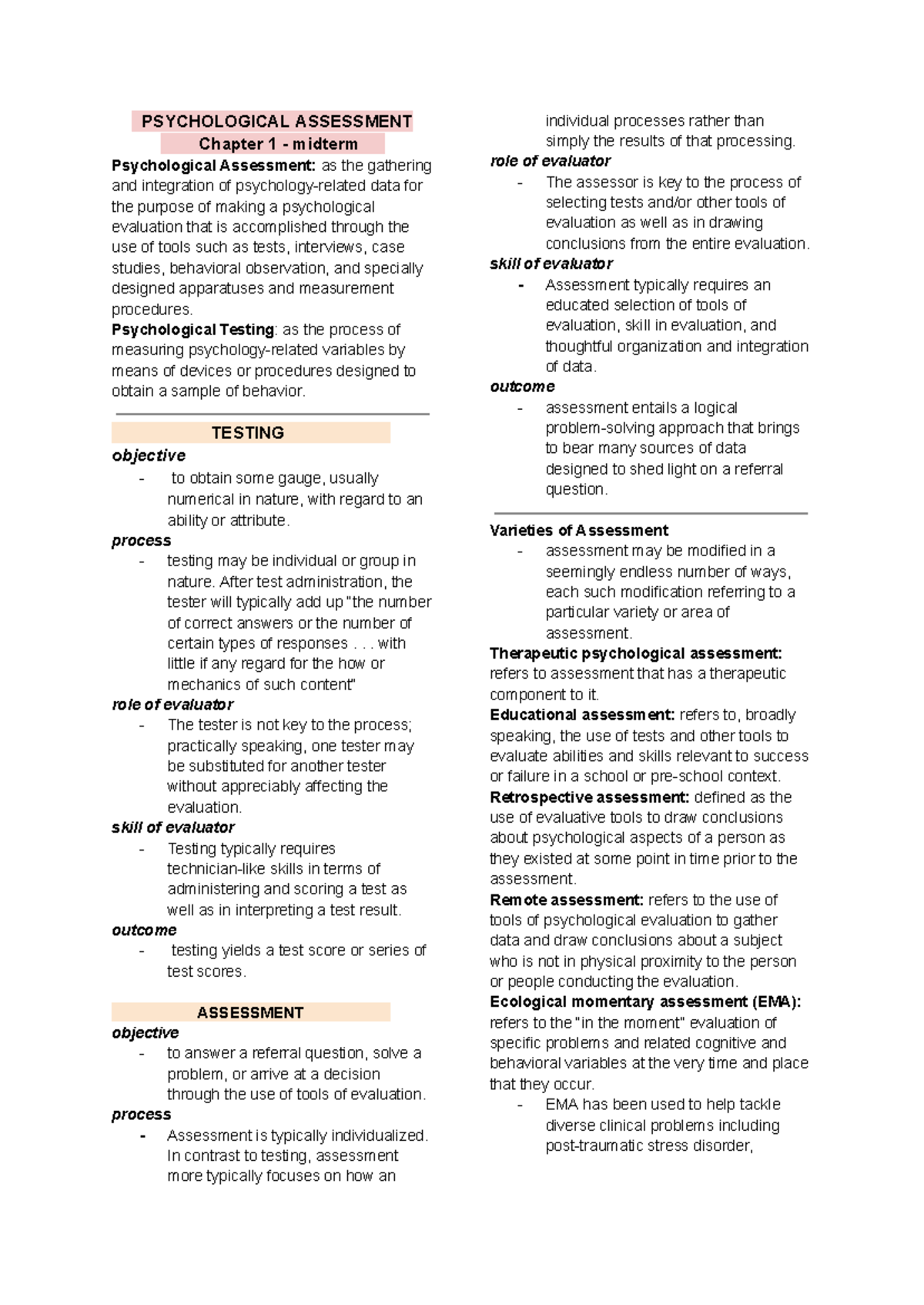 Psychological Assessment - PSYCHOLOGICAL ASSESSMENT Chapter 1 - midterm ...