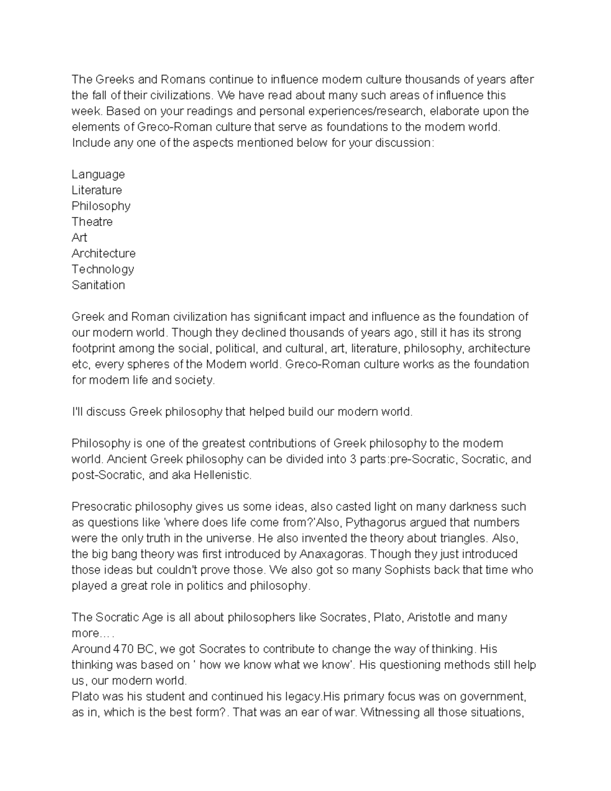 Hist 1421, leaning journal, unit 8 - The Greeks and Romans continue to ...