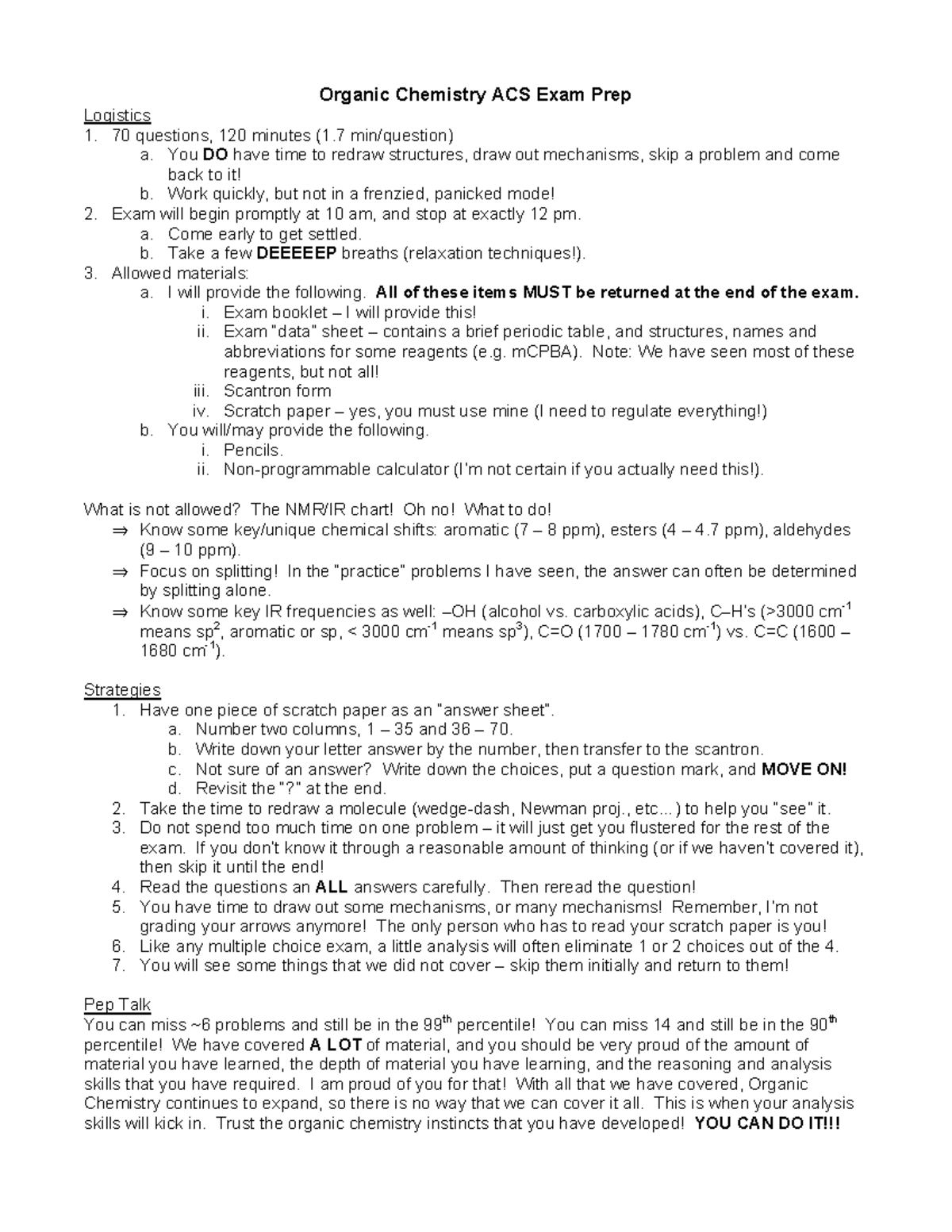 Org ACSExam Prep Notes - Exam Prep - Organic Chemistry ACS Exam Prep ...