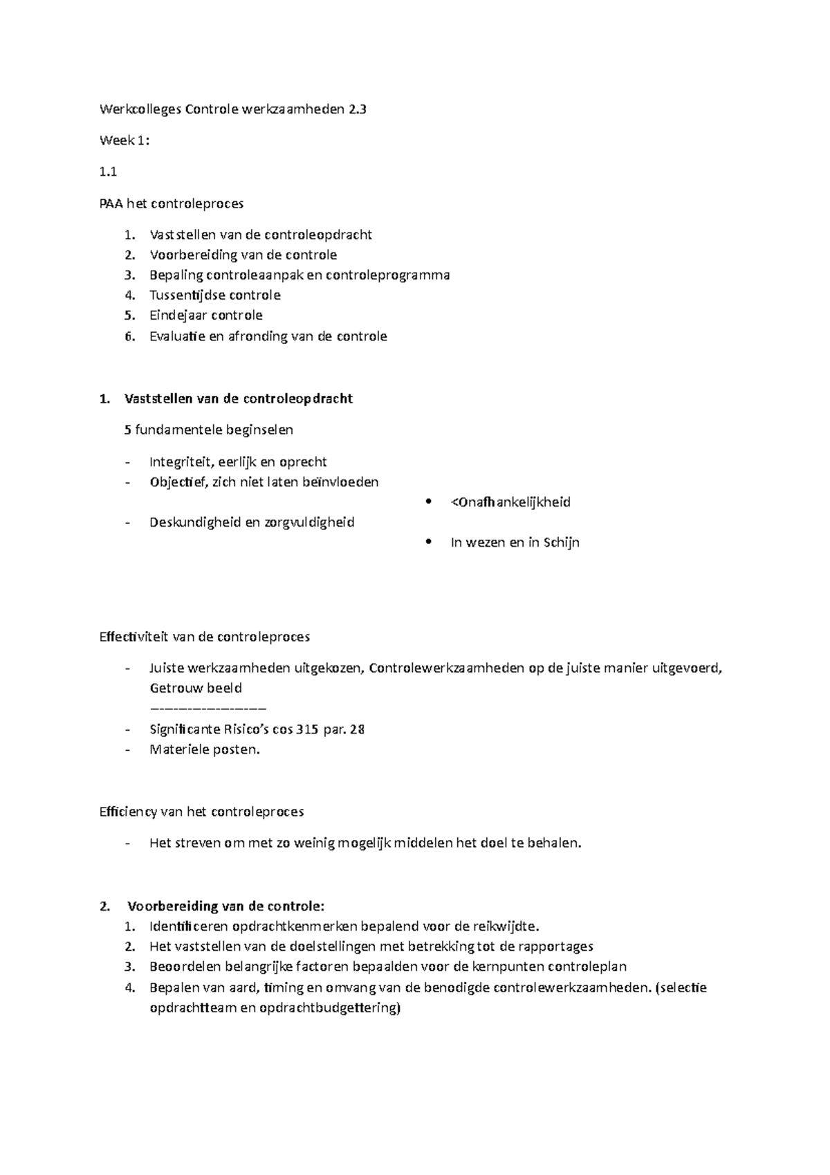 Werkcolleges Controle werkzaamheden 2.3 - Week 1: PAA het ...