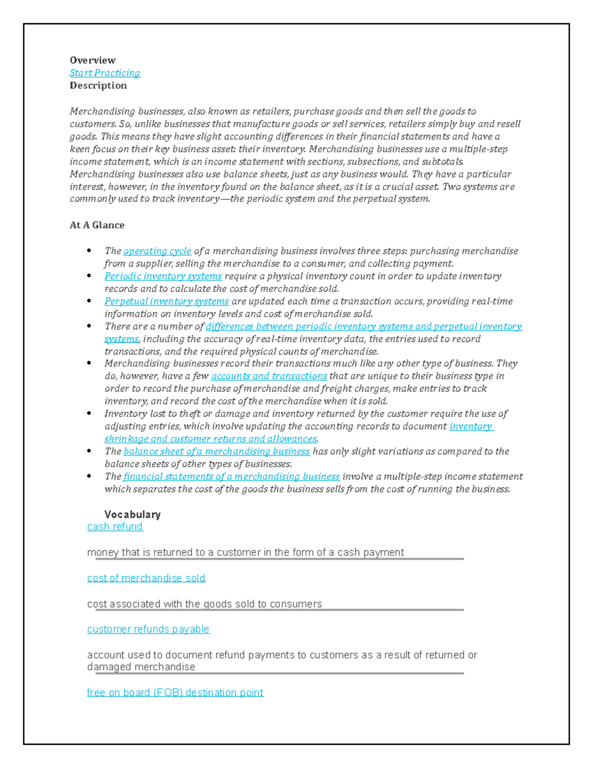 Merch. biz - Overview Start Practicing Description Merchandising ...