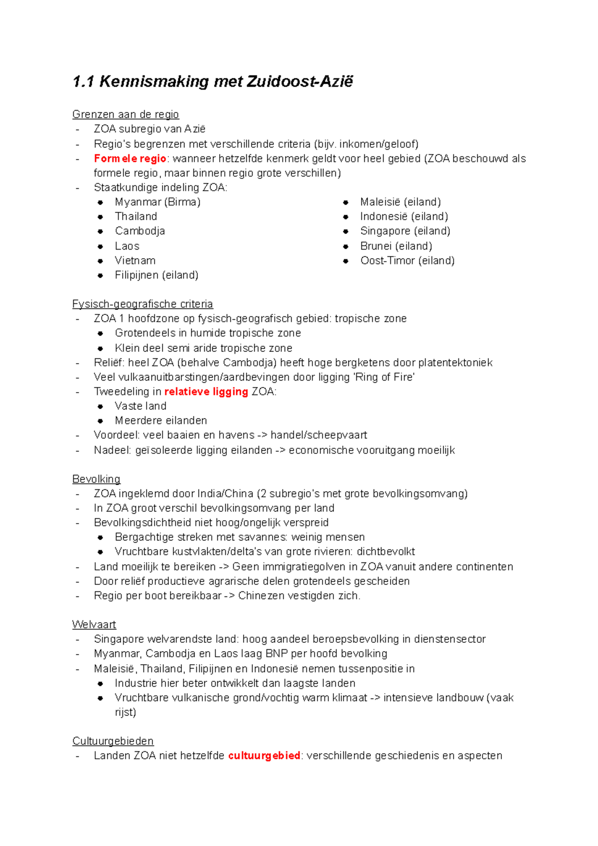 Samenvatting Aardrijkskunde Zuidoost-Azië in beeld - 1 Kennismaking met ...