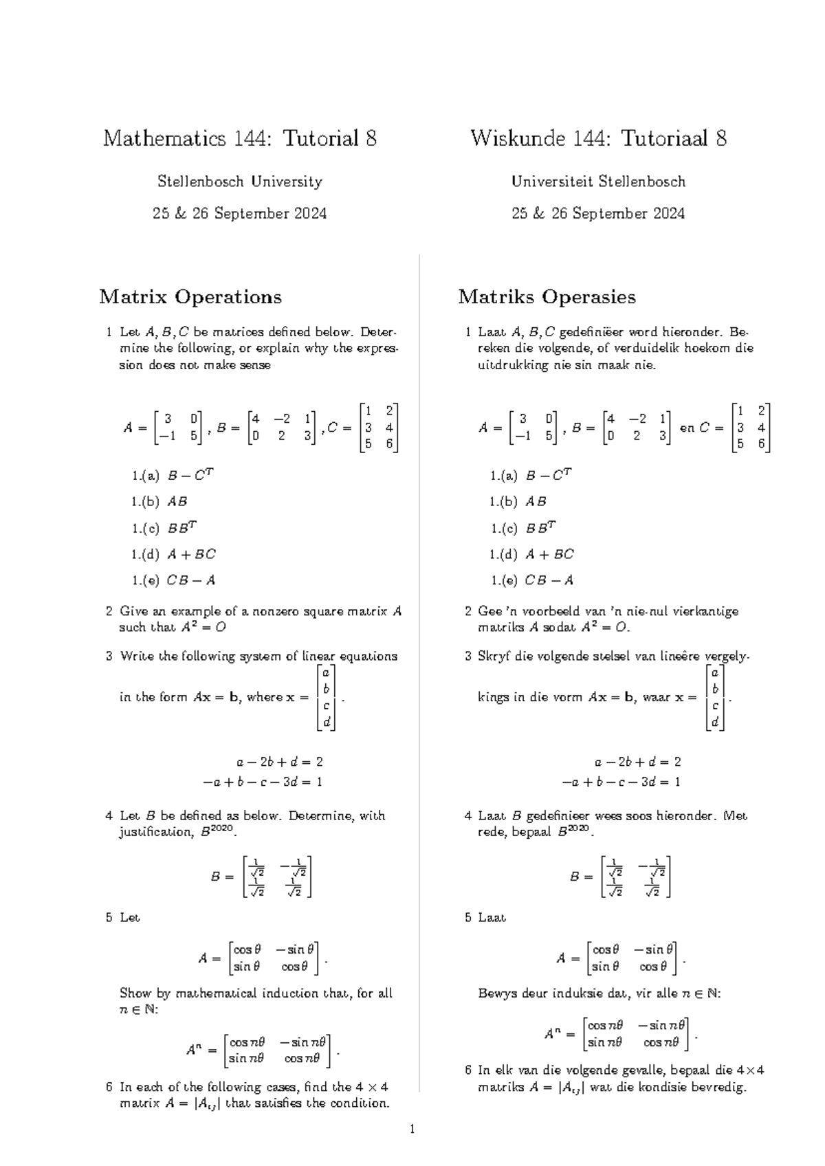 Maths 144 Tutorial 8 - tut 8 - Mathematics 144: Tutorial 8 Stellenbosch ...