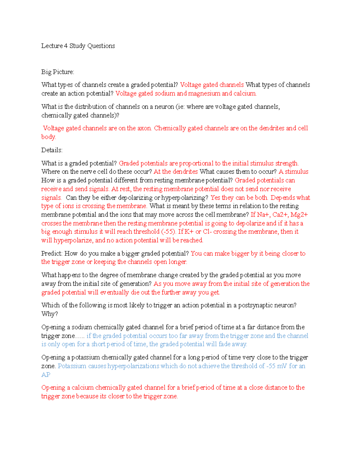 Lecture 4 Study questions - Lecture 4 Study Questions Big Picture: What ...