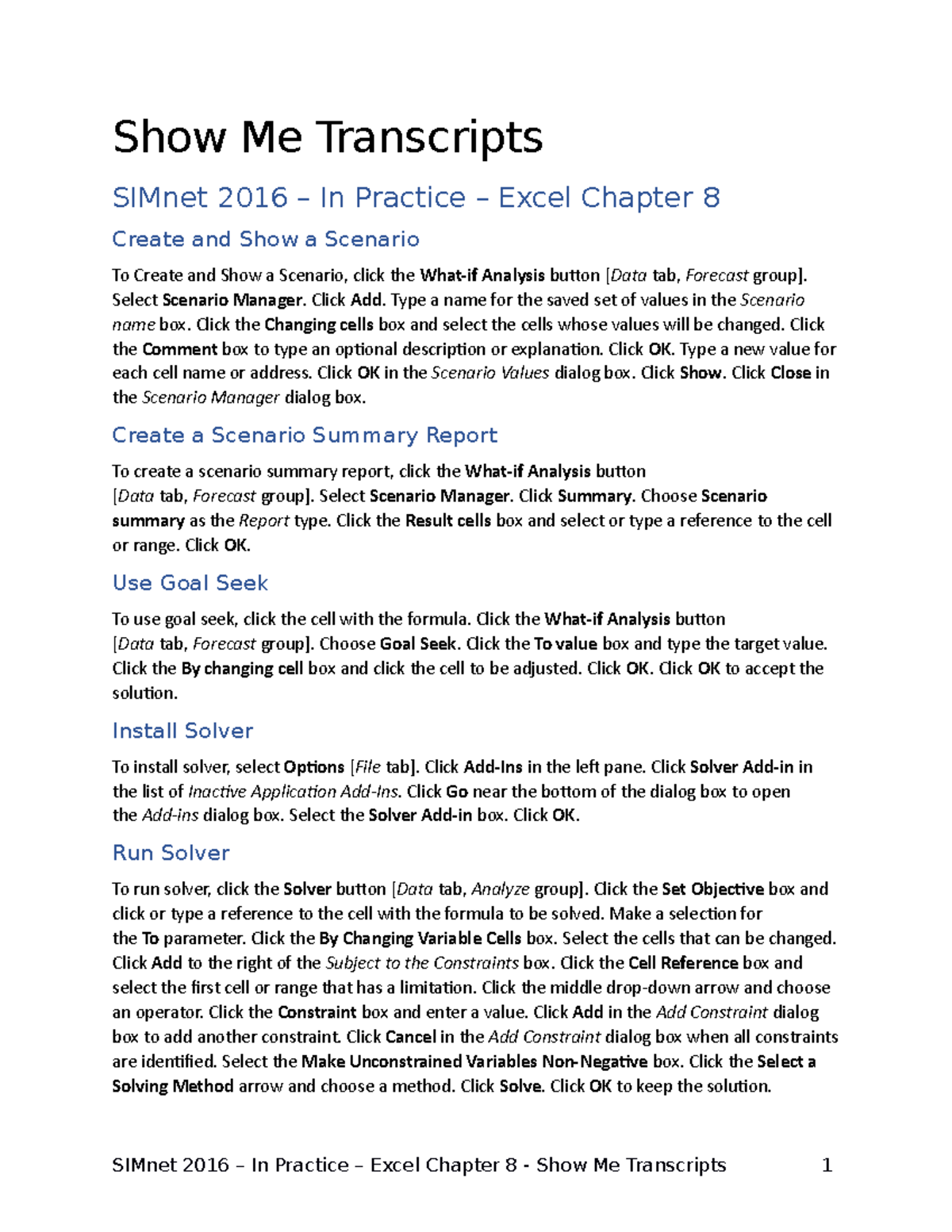 SM Transcripts In Practice Excel Chapter 08 - Show Me Transcripts ...