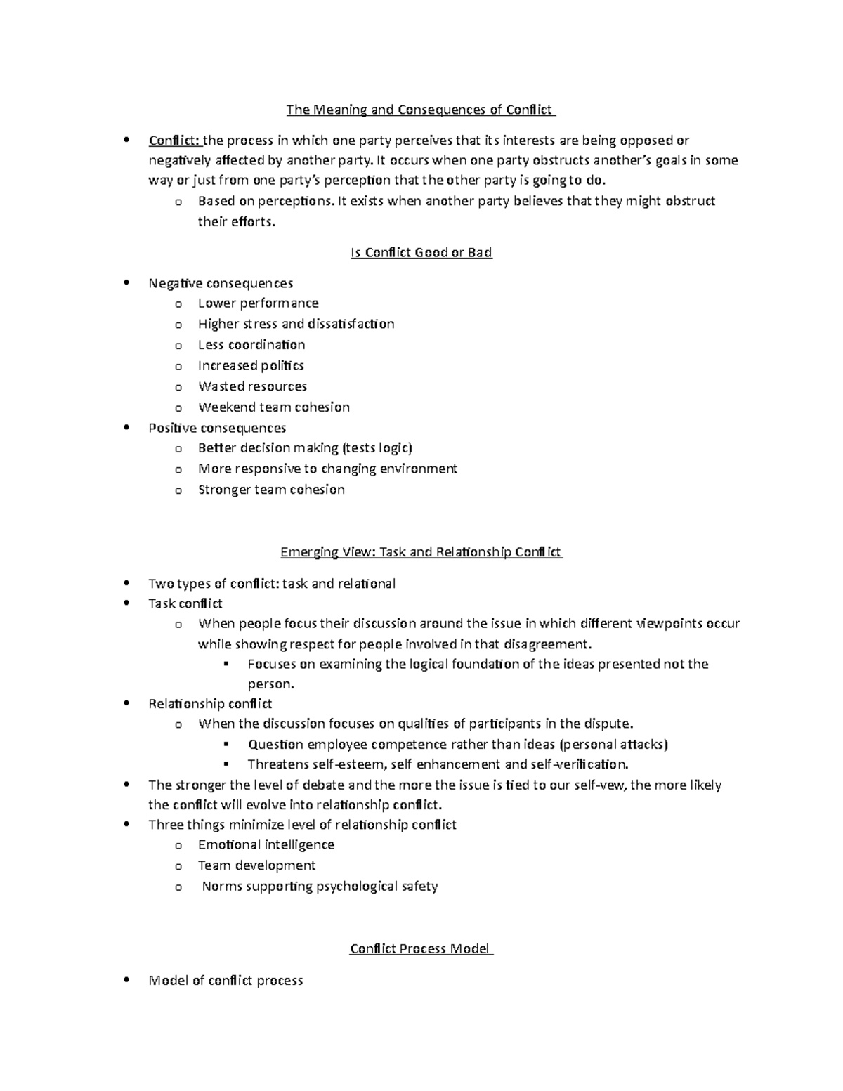 BUSI 240 Chapter 11 Notes - The Meaning and Consequences of Conflict ...