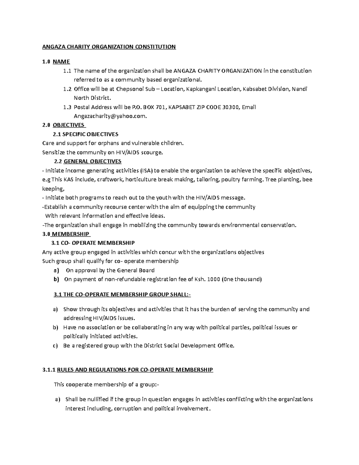 Angaza Charity Organization Constitution - ANGAZA CHARITY ORGANIZATION ...
