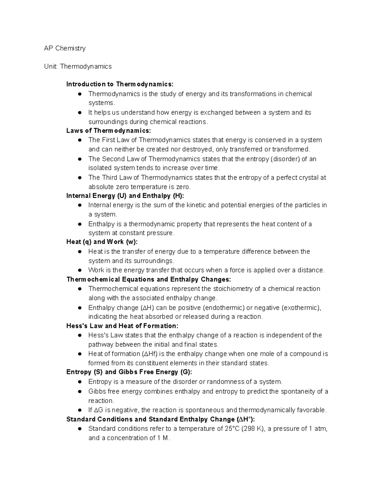 AP Chemistry - Thermodynamics - AP Chemistry Unit: Thermodynamics ...