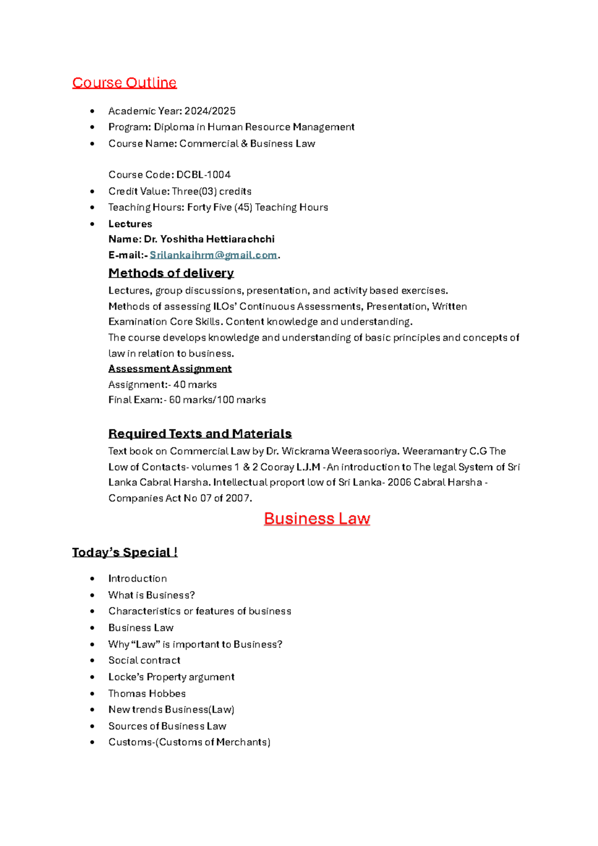 Pi@2 - Course Outline Academic Year: 2024/ Program: Diploma in Human ...