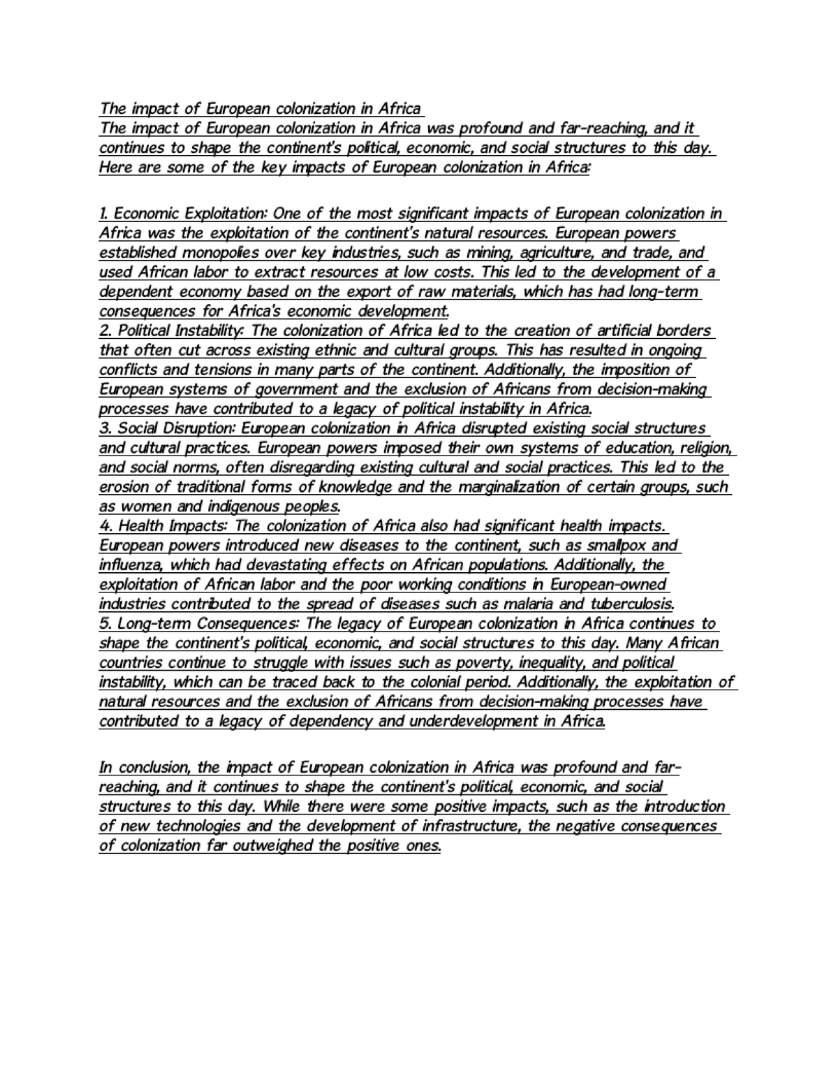The impact of colonization in Africa - The impact of European ...