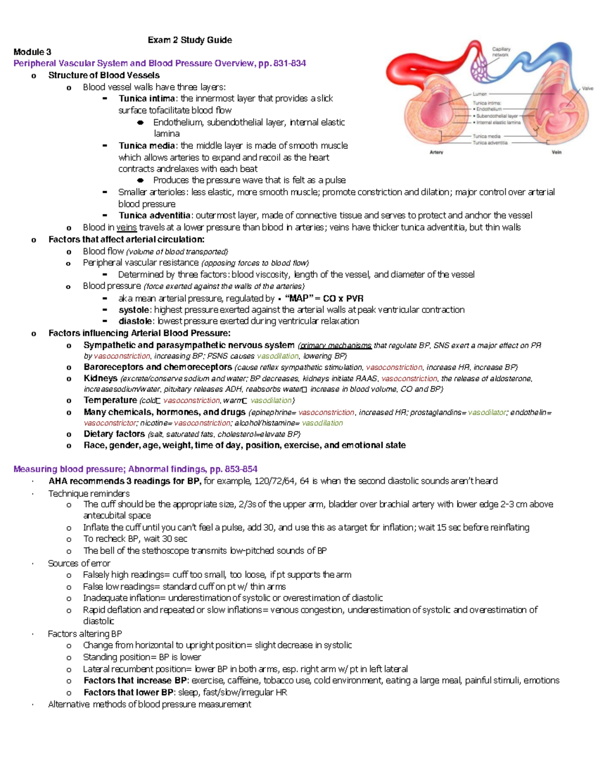 Adult Exam 2 Study Guide - Exam 2 Study Guide Module 3 Peripheral ...