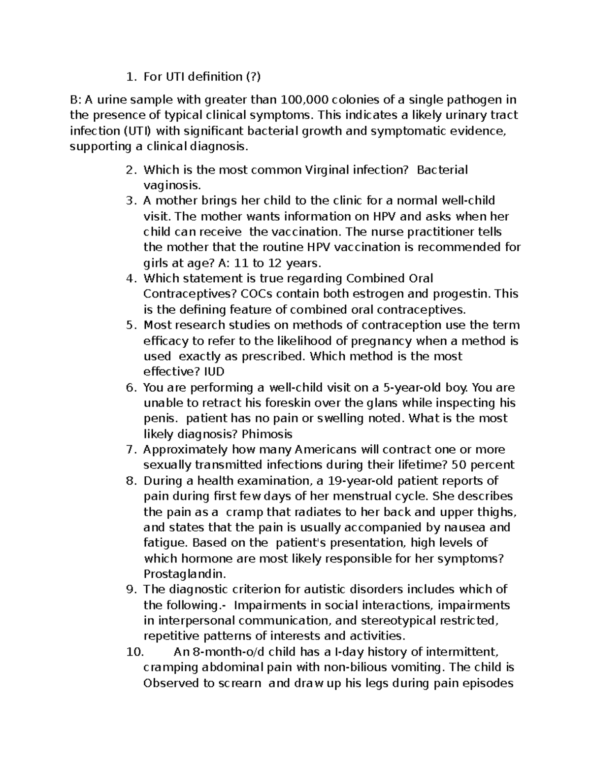 NR 602 final test practice questions - For UTI definition (?) B: A ...