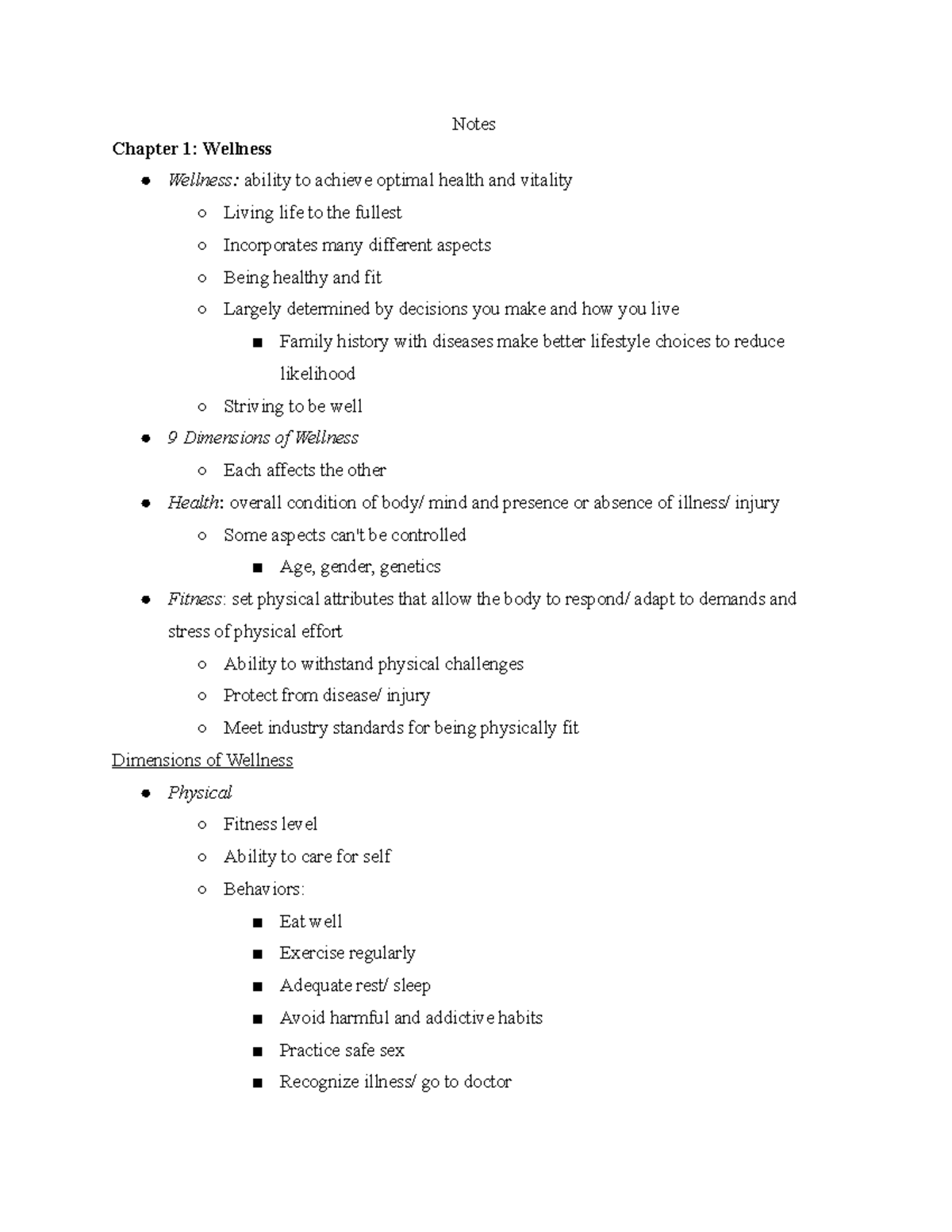 Notes - Belmont Health and Wellness Concepts - Notes Chapter 1 ...