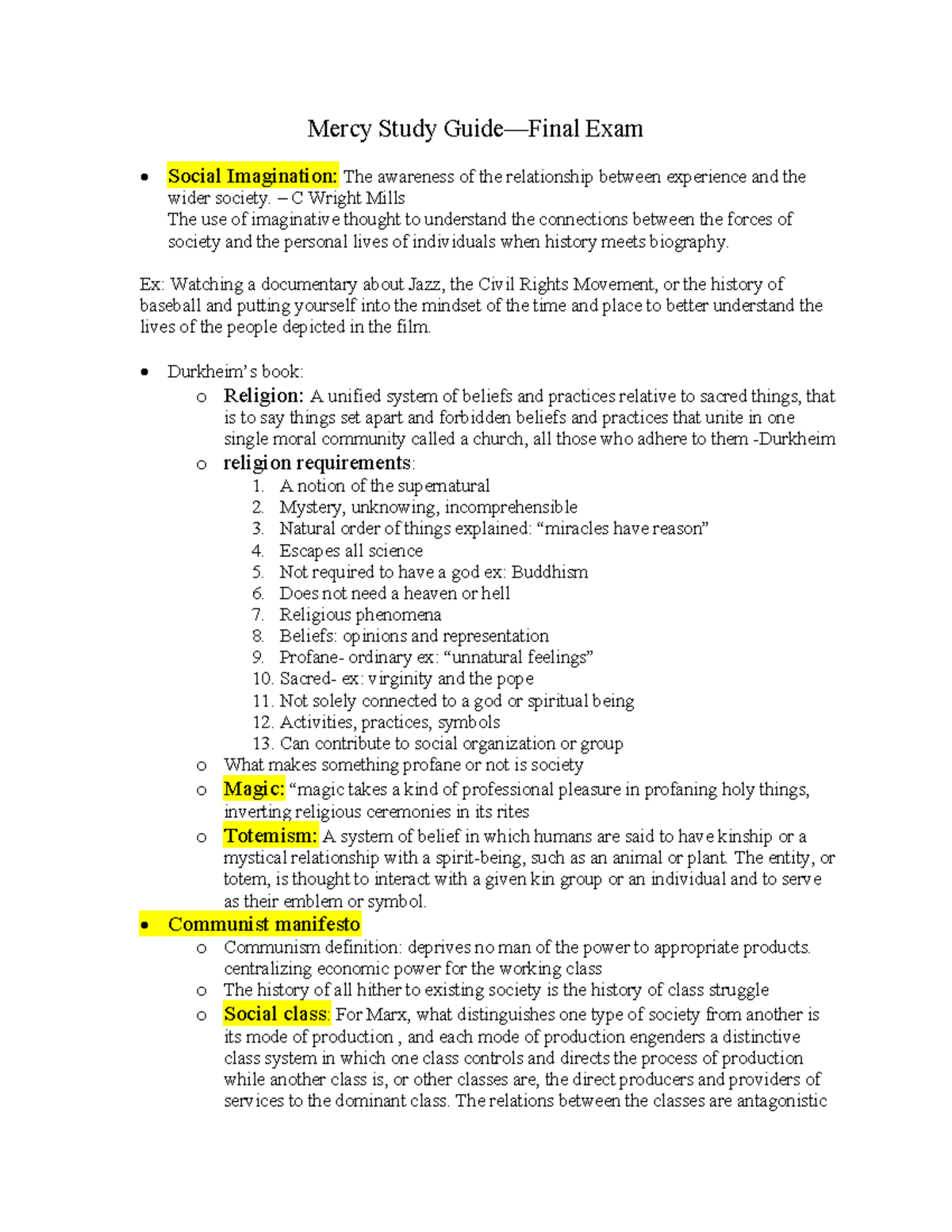 Final EXAM- Mercy Study Guide - Mercy Study Guide—Final Exam • Social ...