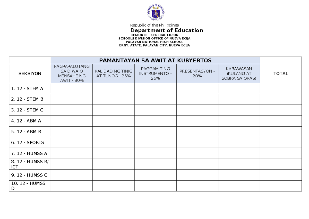 Pamantayan SA AWIT AT Kurbyertos - Republic of the Philippines ...