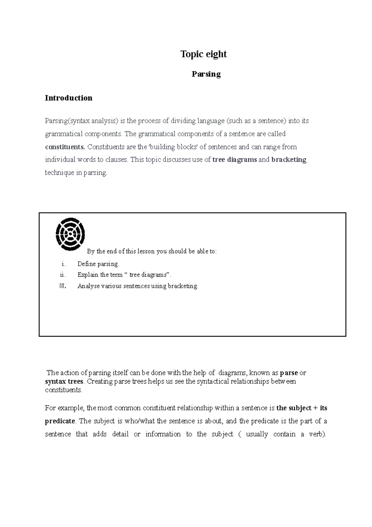 Grammar AND Usage P- Topic 8 - Topic eight Parsing Introduction Parsing ...