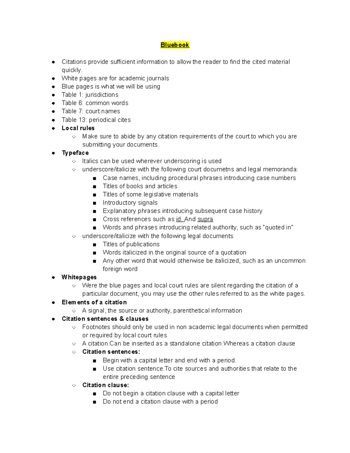Blue Book - Lecture Notes - Bluebook Citations provide sufficient ...
