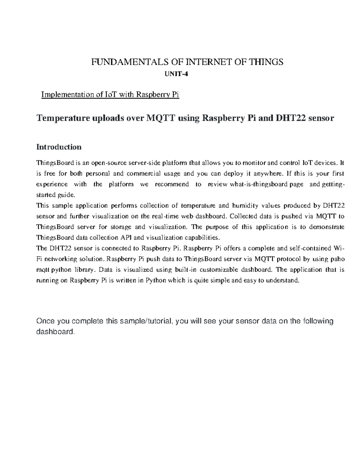 FIOT Unit-4 - Helpful for examinations. - FUNDAMENTALS OF INTERNET OF THINGS UNIT- 4 ...