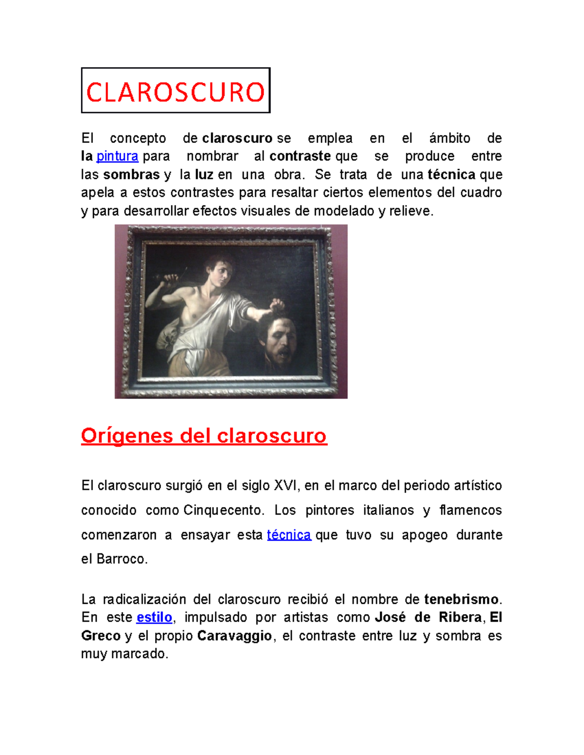 Claroscuro - CLAROSCURO El concepto de claroscuro se emplea en el ...