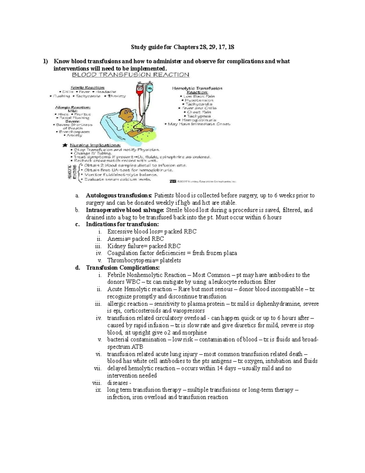 Study guide 28, 29, 17, 18 - Study guide for Chapters 28, 29, 17, 18 ...